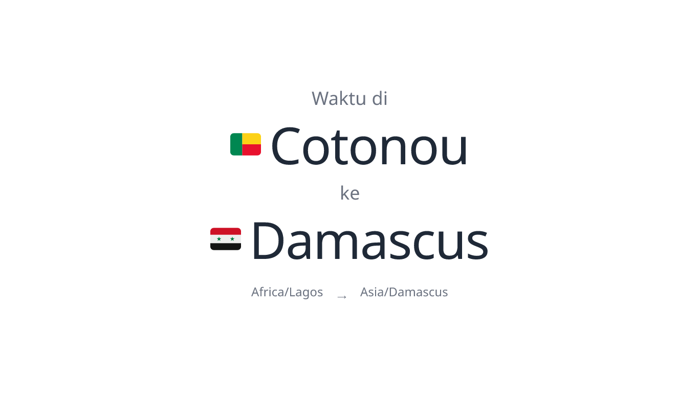 Perbedaan Waktu Cotonou ke Damascus – Selisih 2 jam lebih cepat